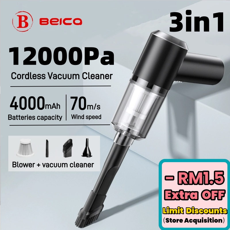 Beica 3 in 1 Mini Vacuum Cleaner Cordless 12000Pa Wireless Car Vacuum ...