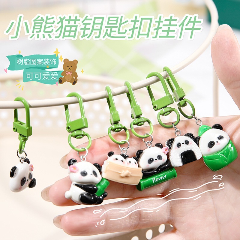 cartoon Panda Keychain Metal Green Bamboo Pendents Schoolbag ...