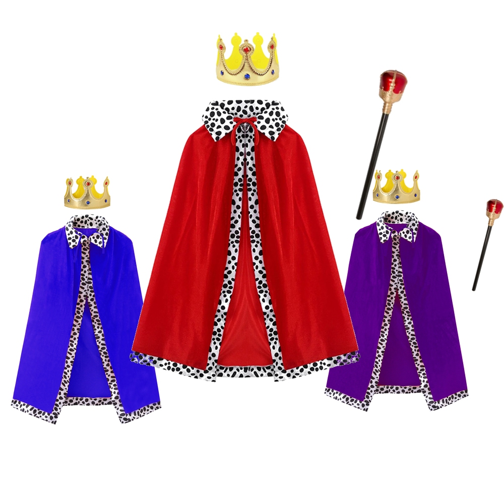 Halloween Adult King Red Cloak Costume Kids King Prince Robe Crown ...