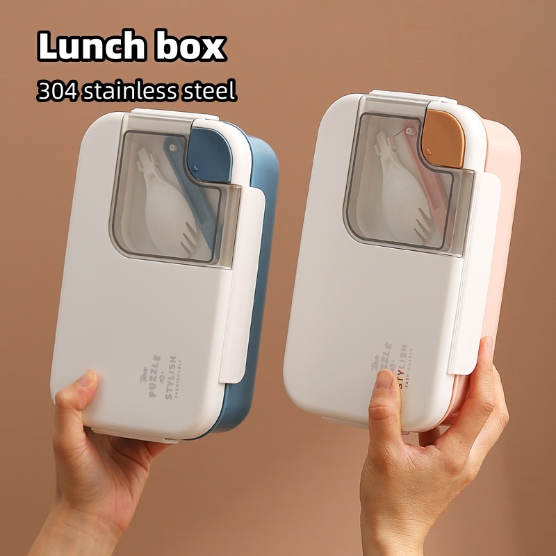 Simple student Japanese three-section lunch box with cover office ...