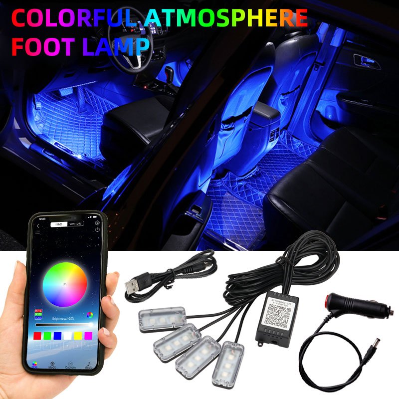 Car Colorful Footlights LED Decorative Ambience Light with USB 4-in-1 ...