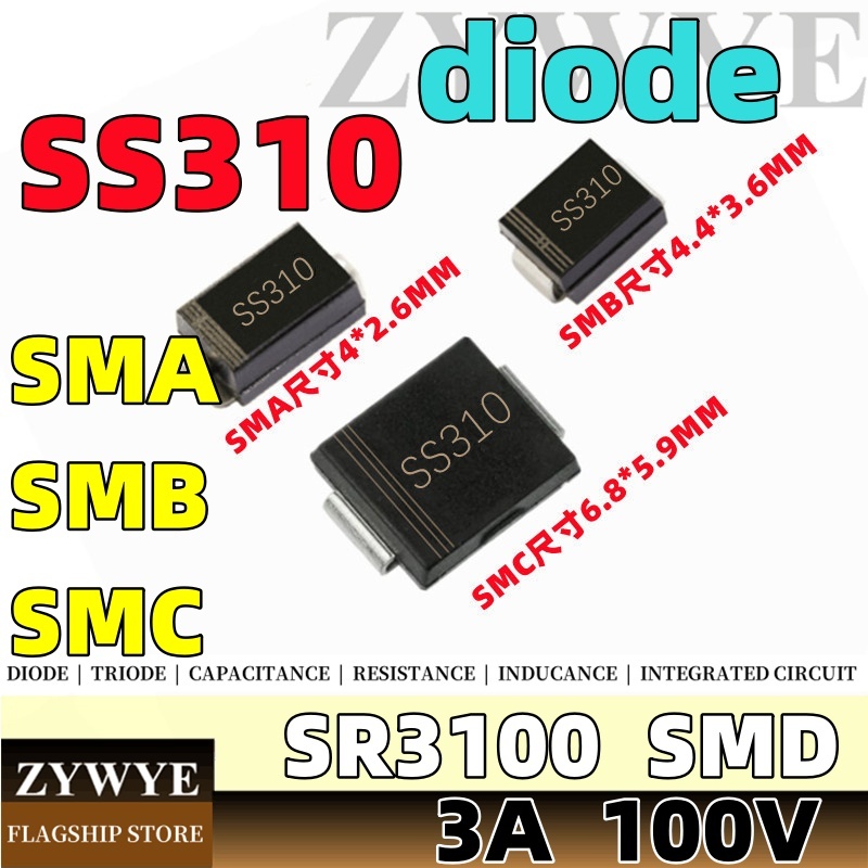 50pcs SS310 SMA SMB SMC SR3100 Printing SR310C SK310 B3100 Diode DO ...