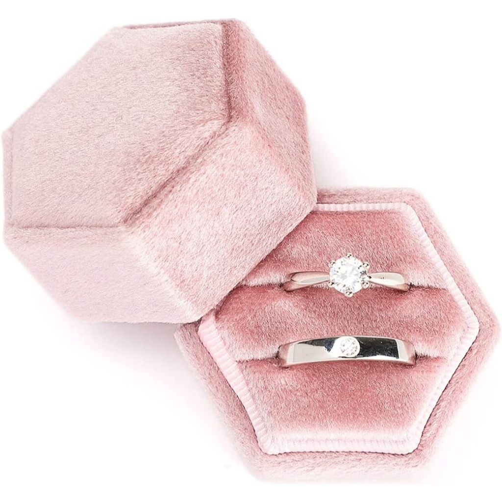 Velvet Jewelry Ring Box, Hexagon Premium Gorgeous Vintage Double Ring ...