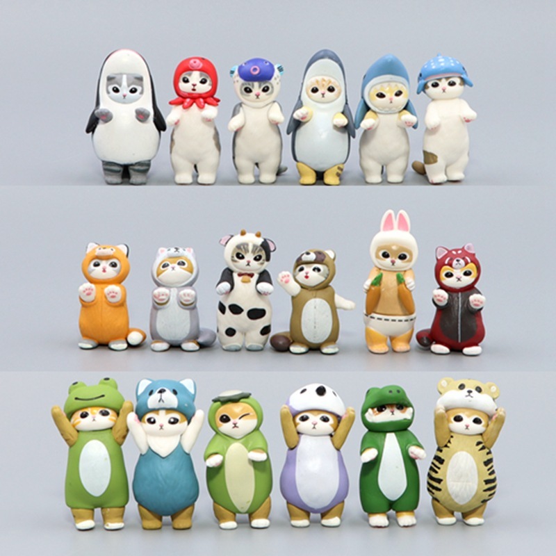 6Pcs/Set With Box Cartoon Anime Mofusand Shark Cat Whale Frog Rabbit ...