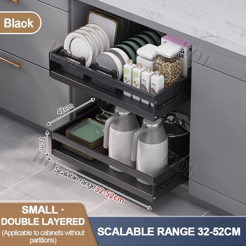 Kitchen Cabinet 2 in 1 Pull Out Dish Rack Pull Out Basket For Kitchen ...