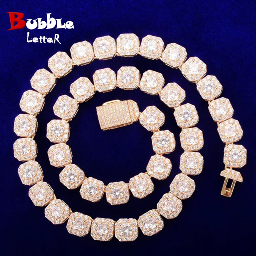Bubble Letter Clustered Tennis Chain for Men Necklace Hip Hop Zirconia ...