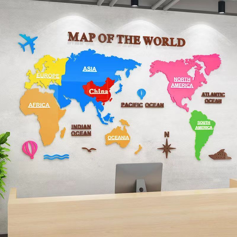 [DAORUI] World Map Wall Sticker 3D Acrylic Three-Dimensional Sticker ...