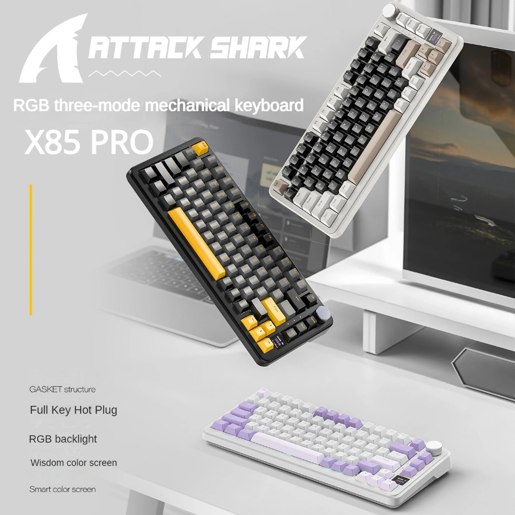 Attack Shark X85/X85PRO 3 Mode 2.4G/USB/Bluetooth Wireless Keyboard Mechanical Keyboard 80 Keys ...