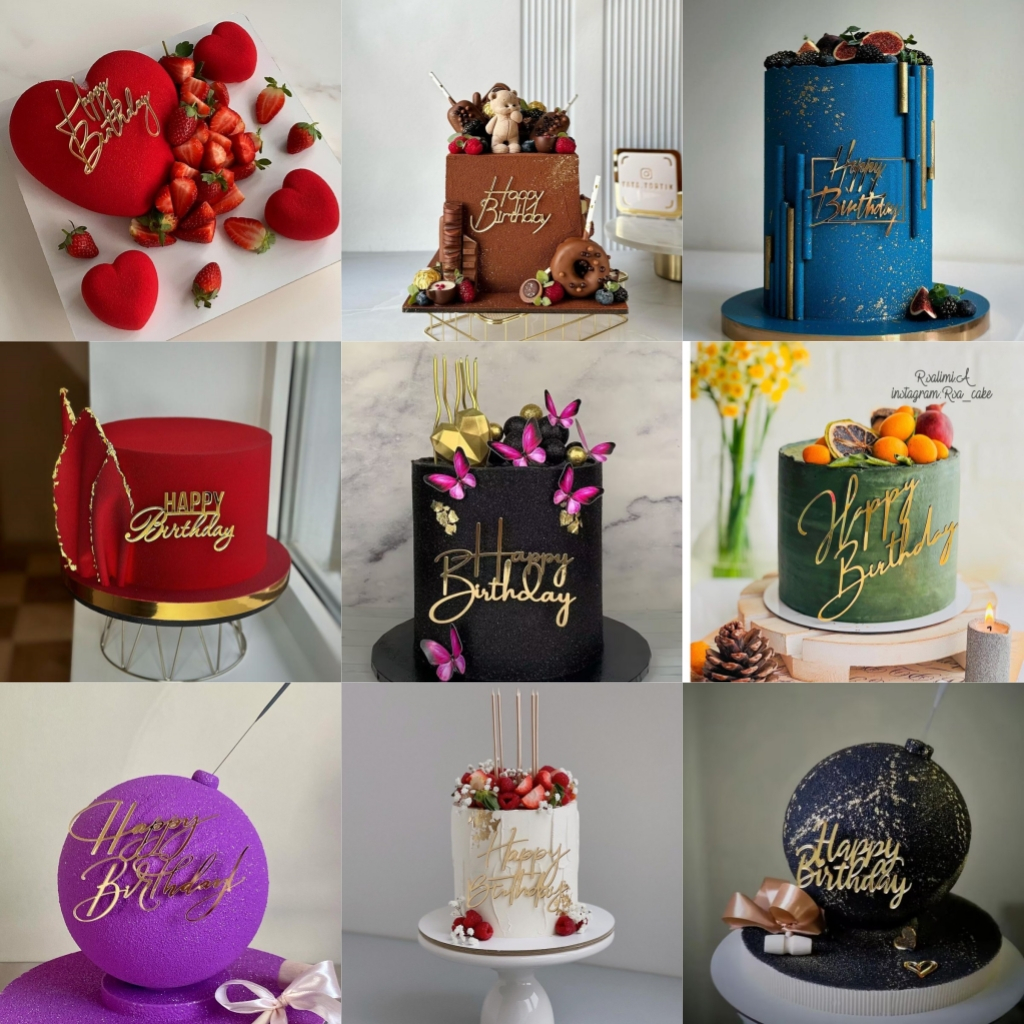 Acrylic Happy Birthday Cake Topper, Cursive Font Acrylic Cake Topper ...