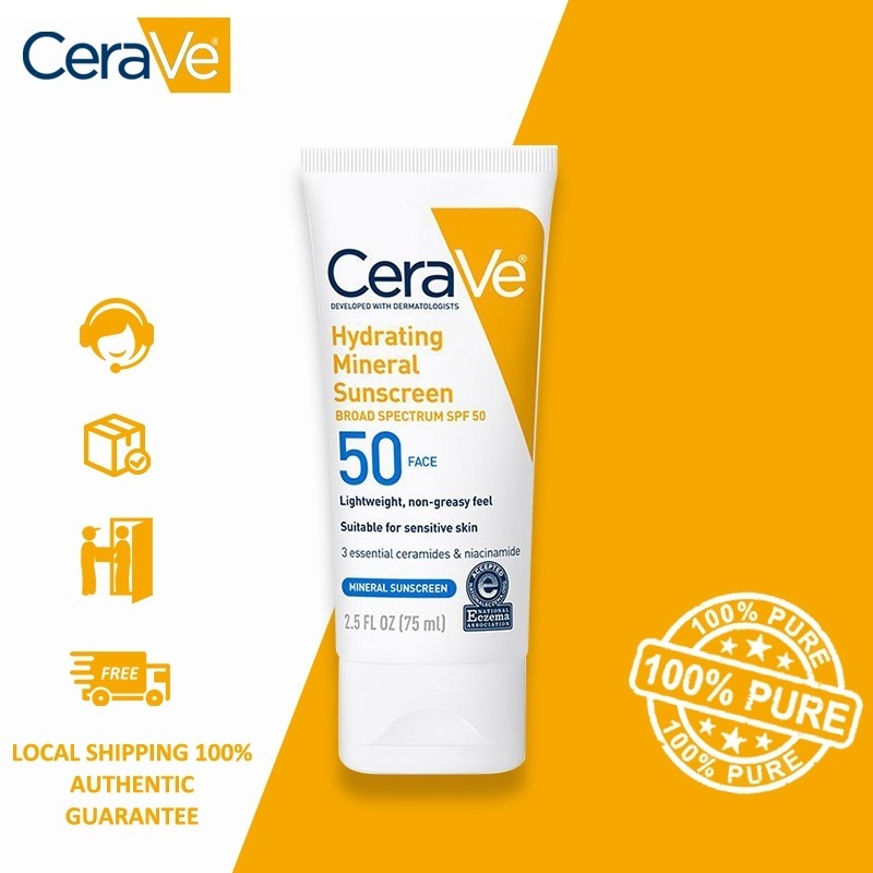 CeraVe Hydrating Mineral Sunscreen SPF 50(75ml) UVA/UVB For Face ...