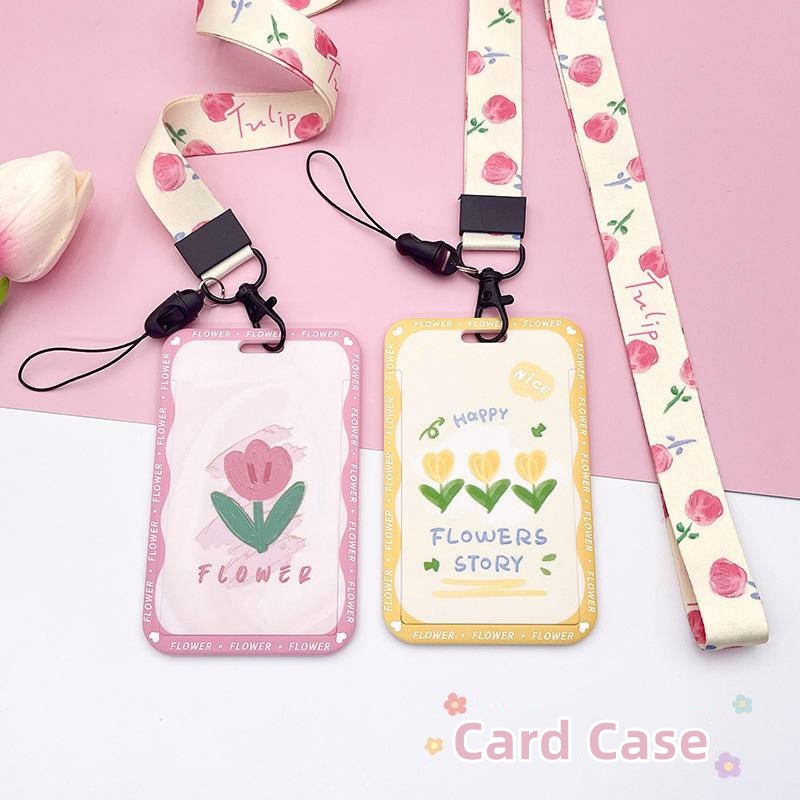 Tulip flowers Student card cover with lanyard couple ID Card Holder bus ...