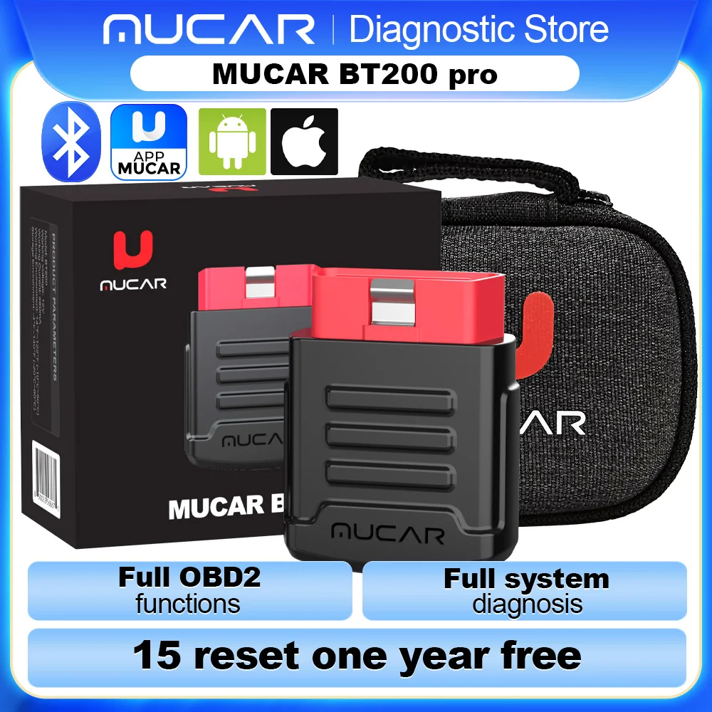 MUCAR BT200 Pro Professional Lifetime Free All Cars Full System Obd2 Diagnostic Tools 15 Resets ...
