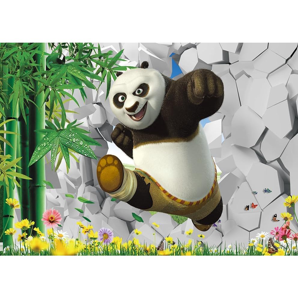 Cartoon Panda Backdrop Photography Children's Green Bamboo White 3D ...