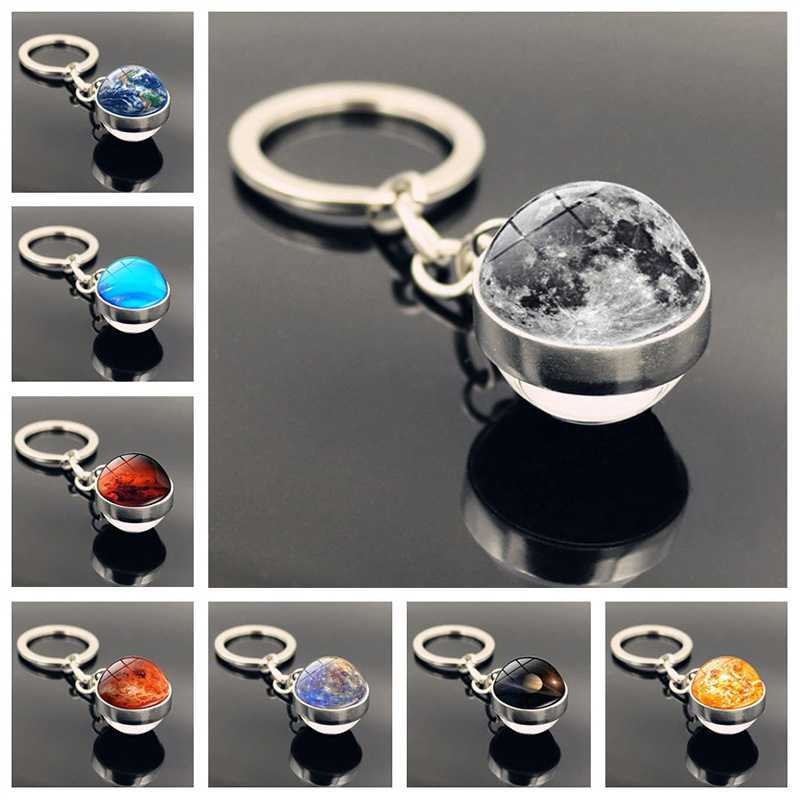 Solar System Galaxy Nebula Double-Sided Glass Ball Keychain Moon Earth ...