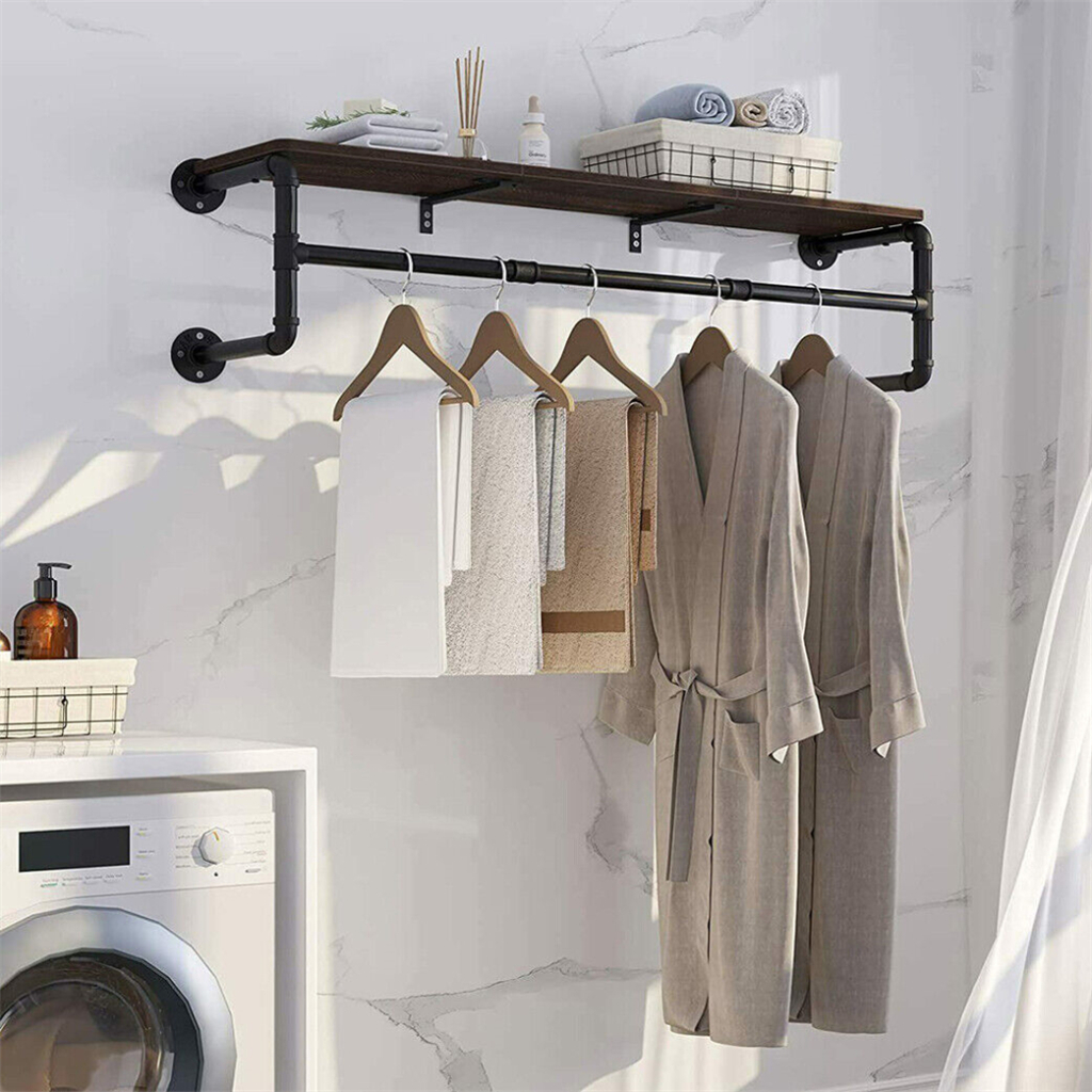 Heavy Duty Wall Mounted Clothes Rail Metal Garment Hanging Wardrobe ...