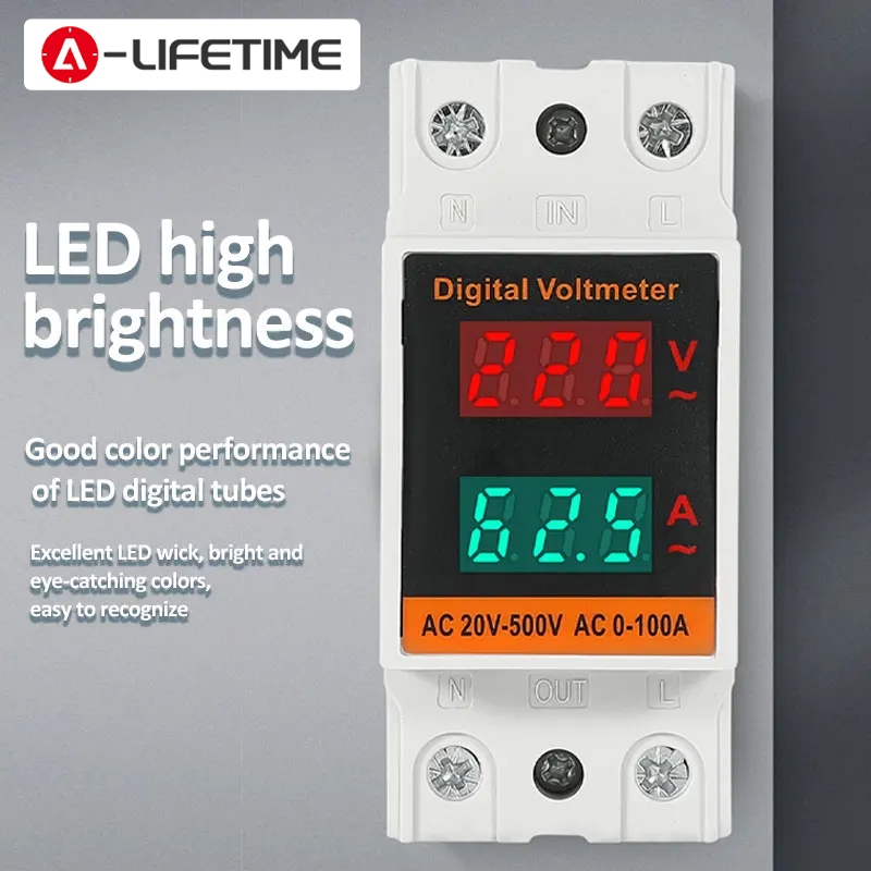 Voltage Current Monitor Single Phase Electric Energy Meter AC50-500V 0 ...
