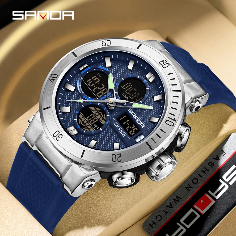 SANDA Watches For Men 50M Waterproof Clock Alarm reloj hombre Dual ...