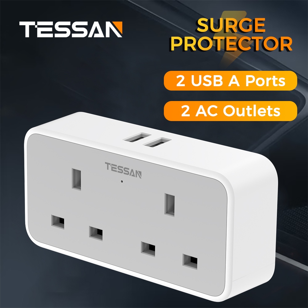 TESSAN Multi Plug Extension Adapter with 2 USB, Surge Protector Plug ...