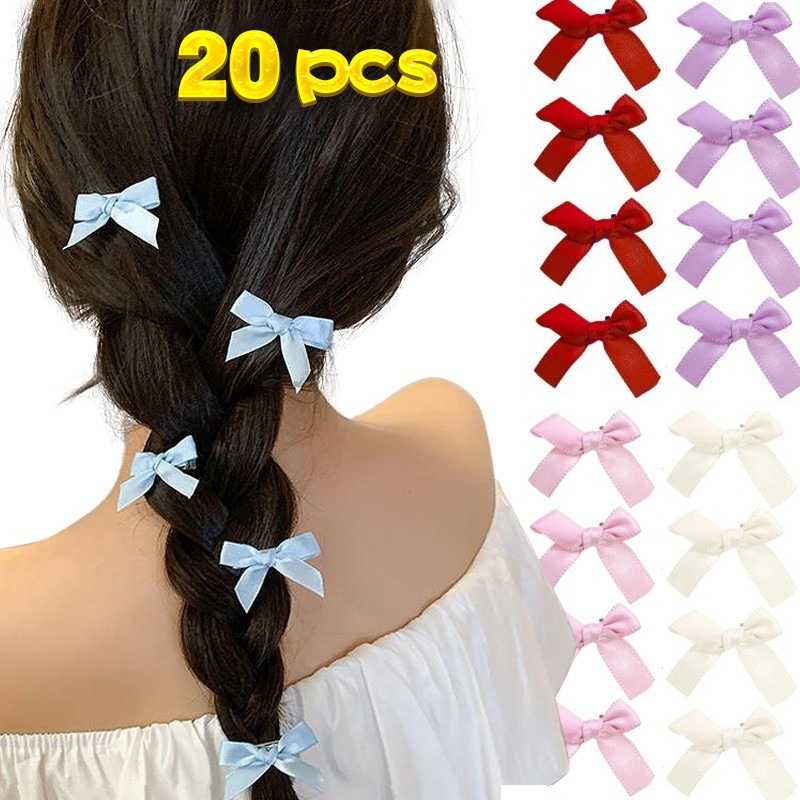 20pcs [4cm]Multicolor Bow Hair Clip Ribbon Mini Sweet Cute Ribbon Hair ...