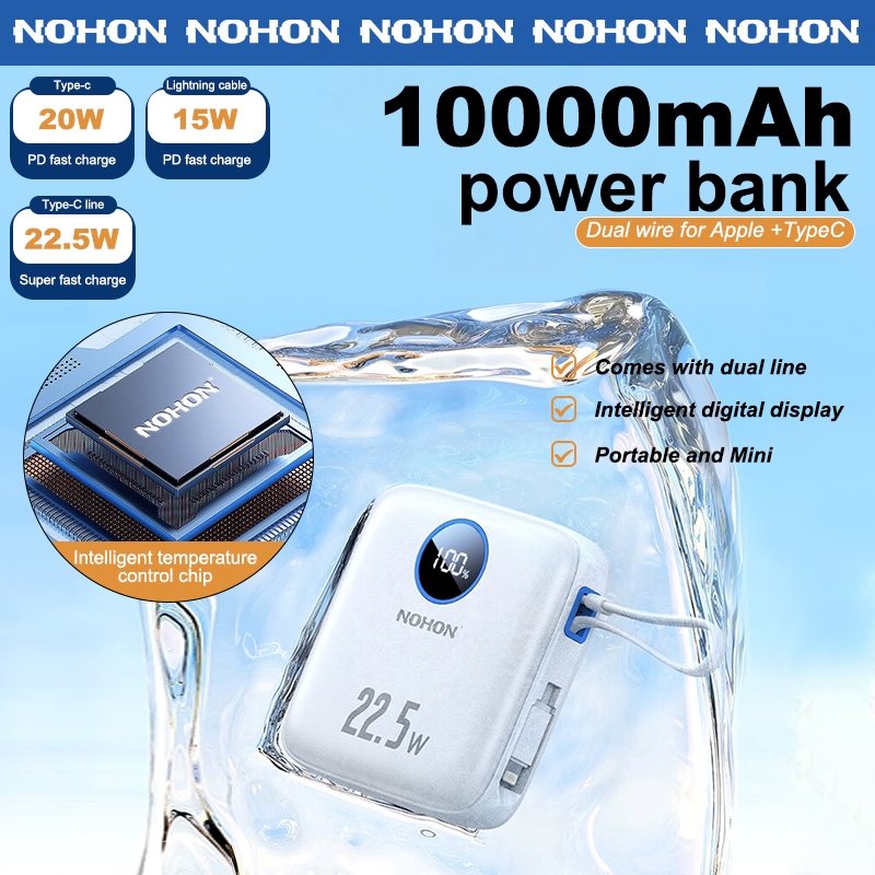 NOHON Power Bank 100W 10000mAh PD Fast Charging Powerbank Portable Charger External Battery Pack ...