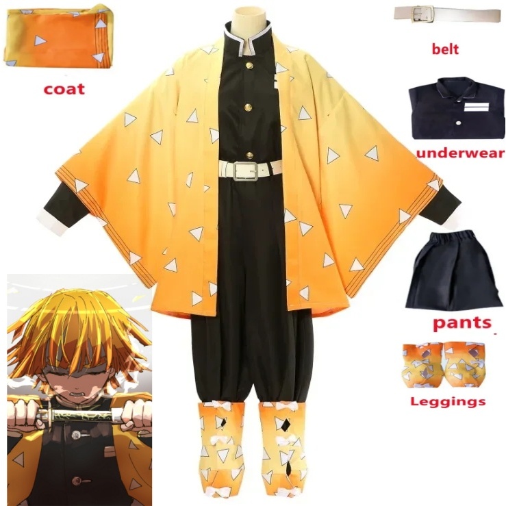 Anime Agatsuma Zenitsu Cosplay Costume Kimono Halloween Party Uniform ...