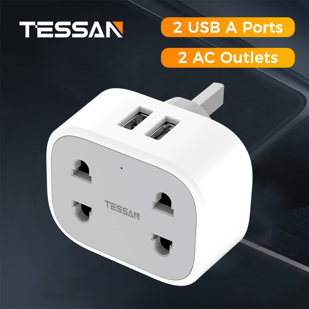 TESSAN Extension Plug Power Socket Shaver Plug Adapter With 2 USB Port ...