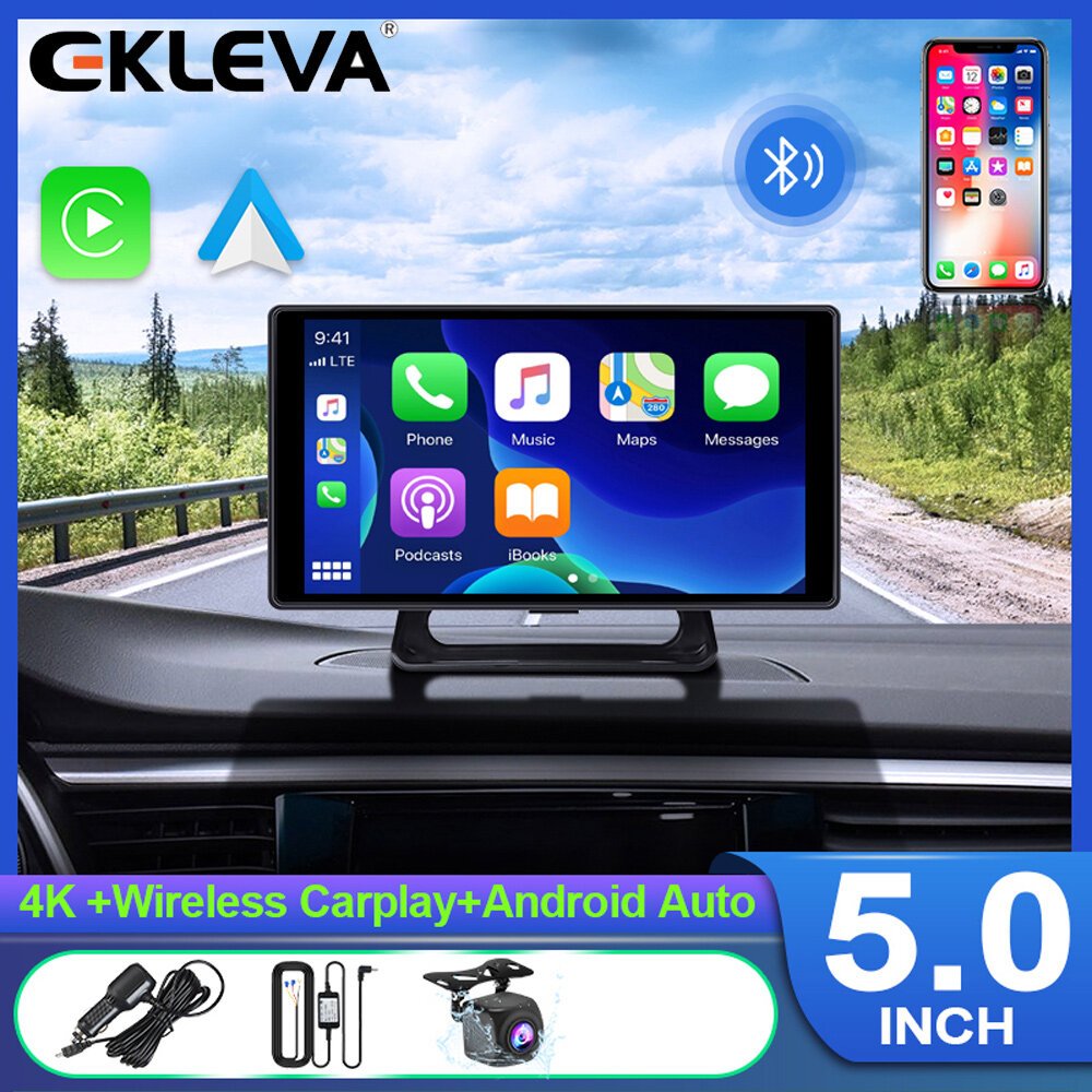 EKLEVA 5 inch 4K +1080P Car Video Recording Carplay & Android Auto ...
