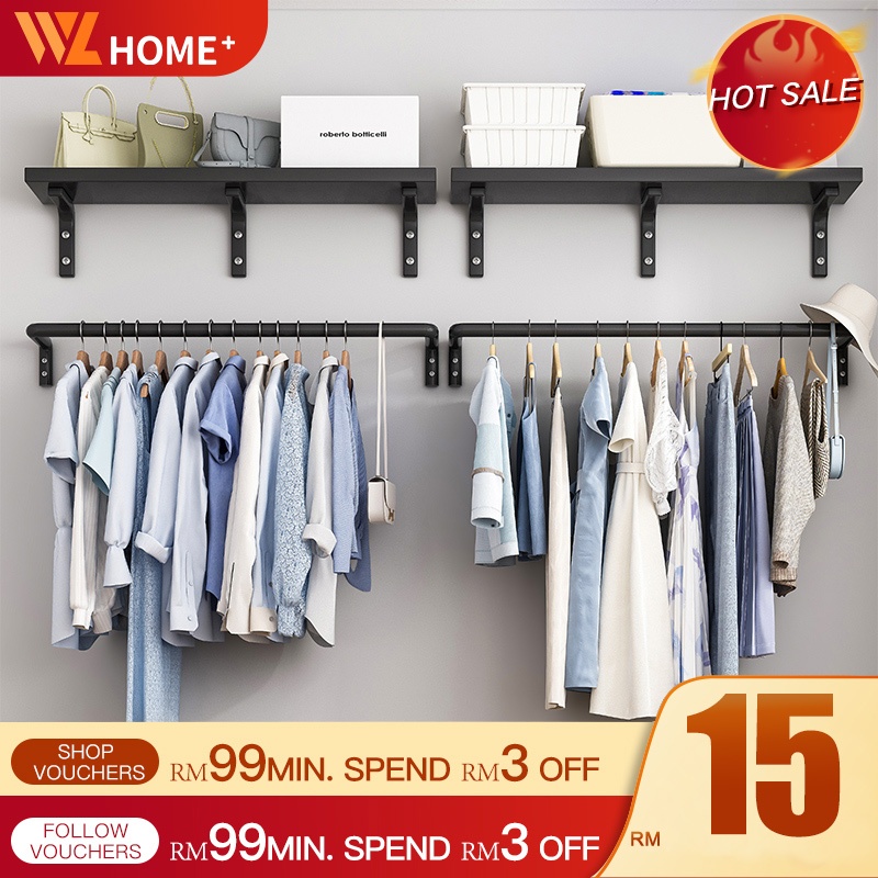 Clothes Rack 120CM Clothes Bar Hanging rack Rak Baju Dinding Wall ...