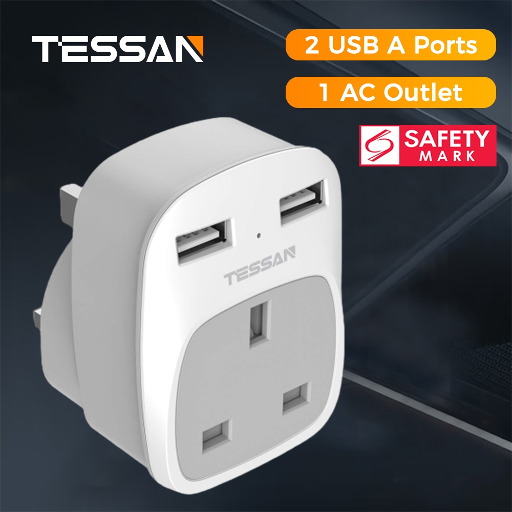 TESSAN Extension Plug Adapter with USB+Type C, Multi Plug Adaptor,Surge ...