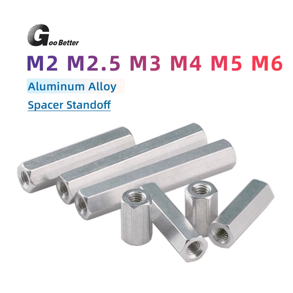 M2 M2.5 M3 Spacer Female Thread Pillar Hexagonal Aluminium Stud ...