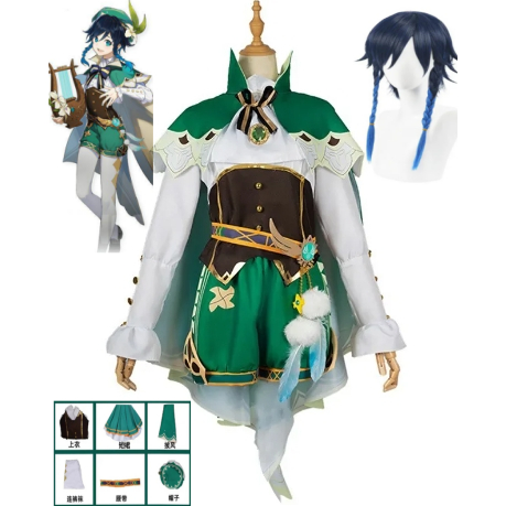 Venti Cosplay Costume Costume Wig Full Set Wind God Game Uniform ...