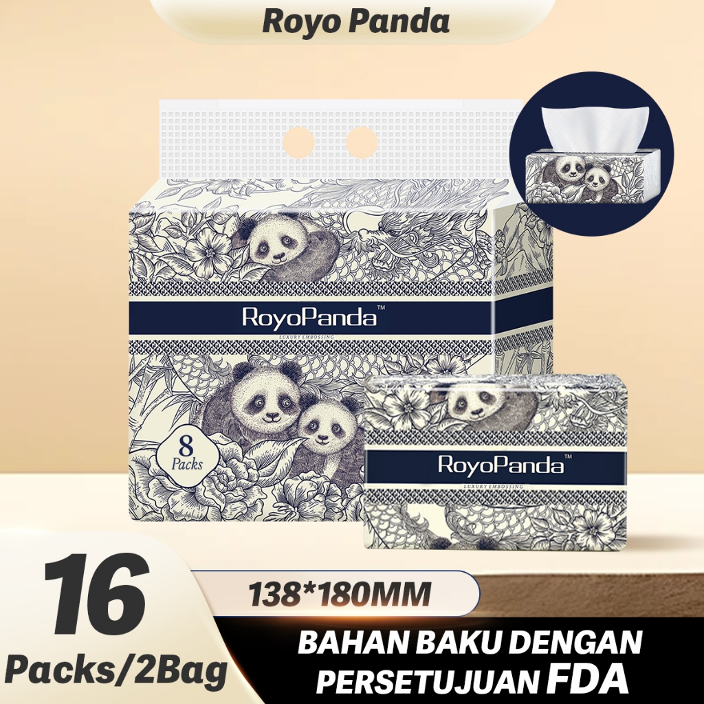 Royo Panda Bamboo Face Tissue With Panda Pattern (16 Packs x 296's/138 ...