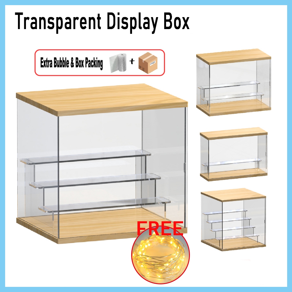 Stackable Transparent Acrylic Display Box Wooden Top & Base 盲盒 收納 展示盒 ...
