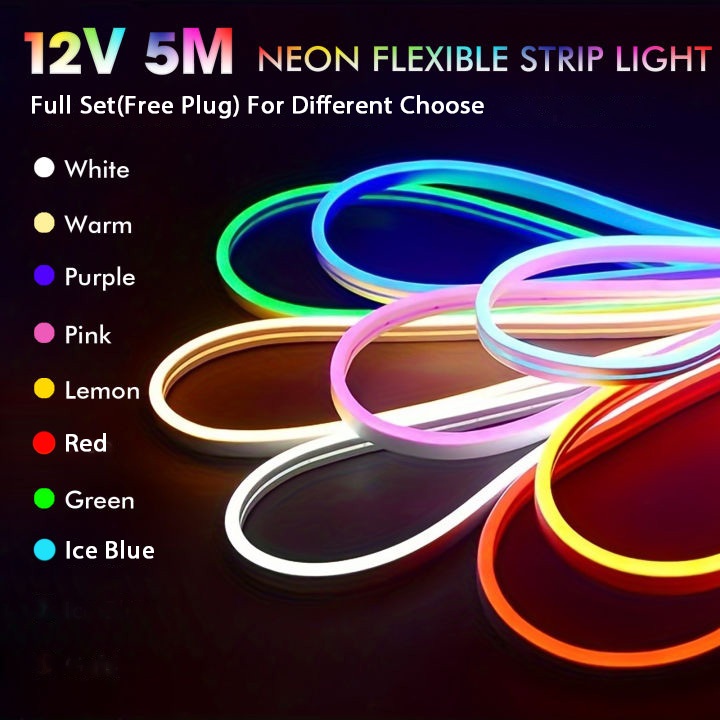1 Set Colorful LED Strip Light 1/3/5/20 Meters 220V to 12V Neon Lights ...
