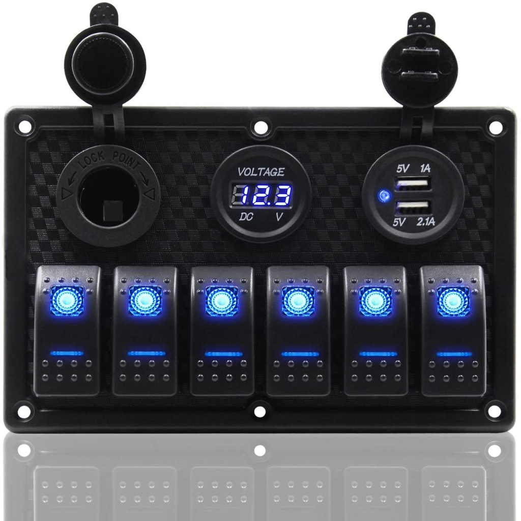 4/6 Gang Marine Rocker Switch Panel + Dual USB Charger Socket + 12V ...