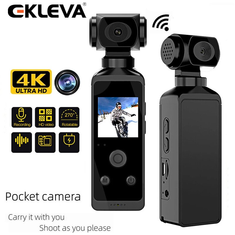 EKLEVA 4K HD Mini Camera Pocket WIFI Outdoor 270°Rotatable Bodycam with ...