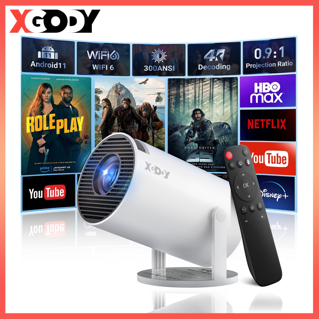 XGODY Mini Projector 4K Android 11 Smart Projector 10000 Lumens Full HD Portable Projector Home ...