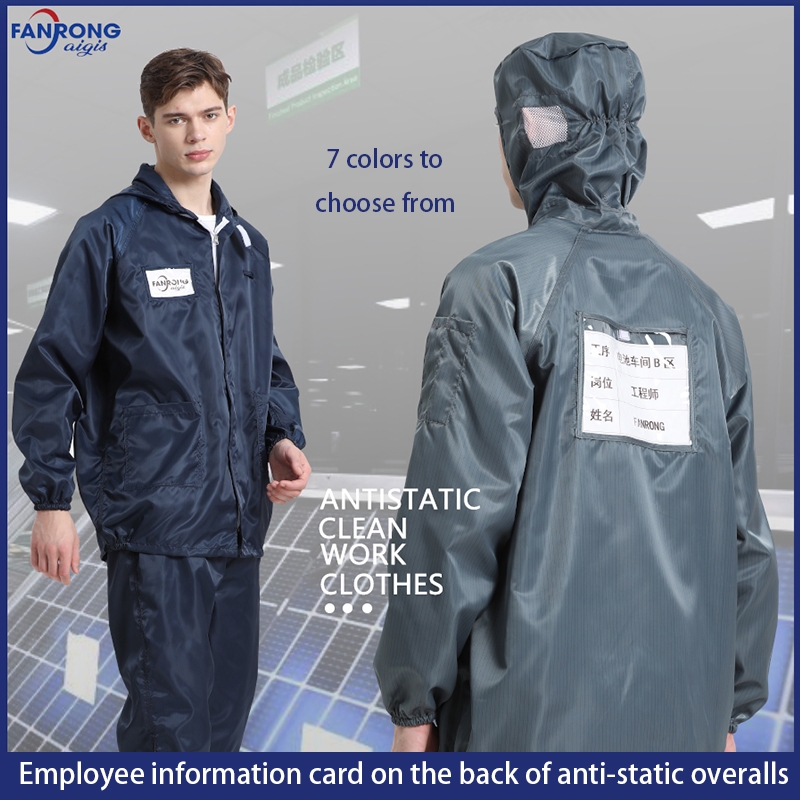 Anti-static overalls have a transparent card slot on the back cleanroom ...