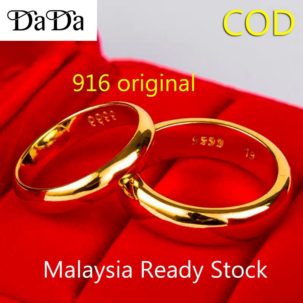 （1pair）100% Original 916 Cincin Gold Malaysia glossy ring for women and ...