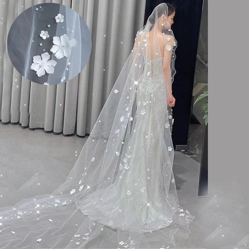 Heavy Manual Bridal Veil Weddong Long Trailing Veil Wedding With ...