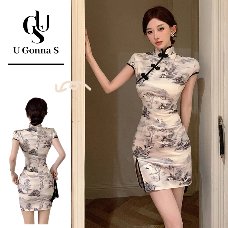 Dress Improved Cheongsam Modern Short Sleeve Sexy Above the Knee with ...