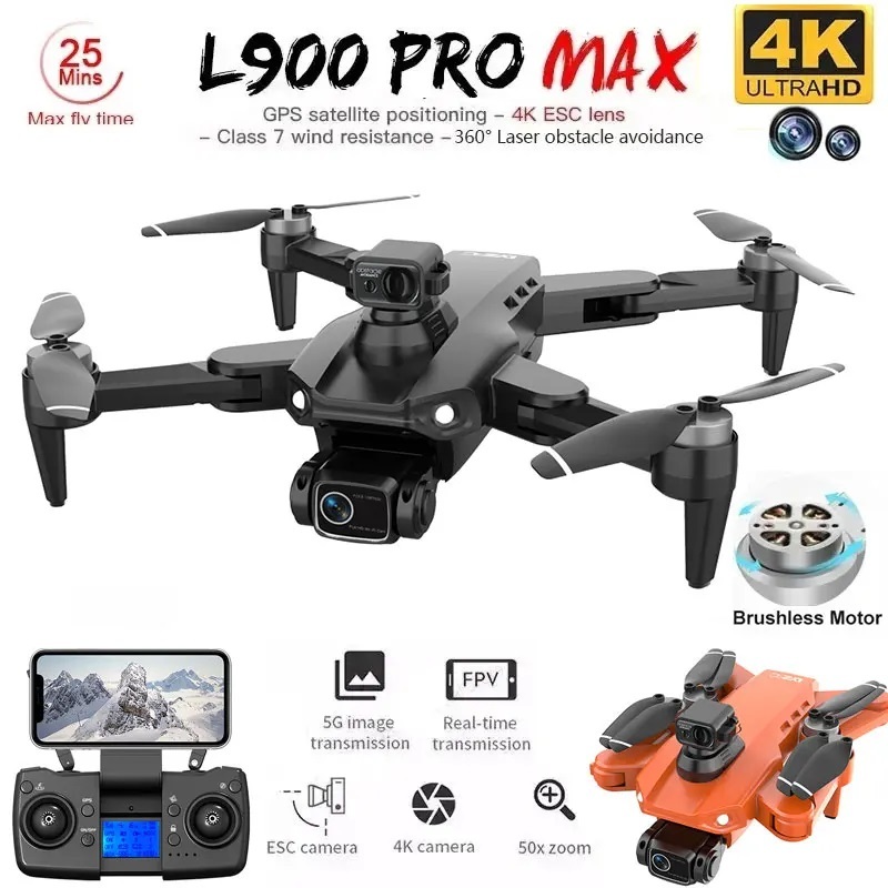L900 PRO SE MAX GPS Drone 4K Professional HD Dual Camera Obstacle Avoidance Brushless Quadcopter ...