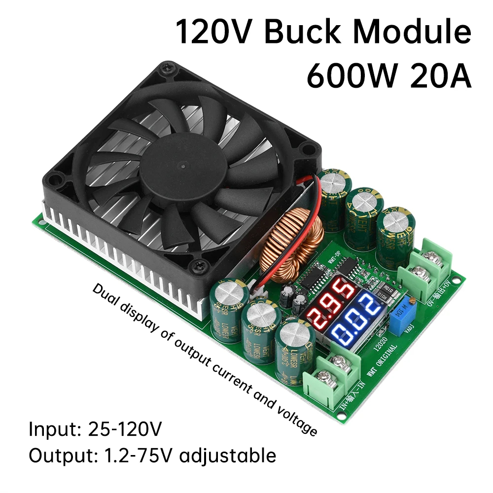 DC-DC 600W High Power Adjustable Buck Module 120V100V96V84V With Voltage Display Current Display ...