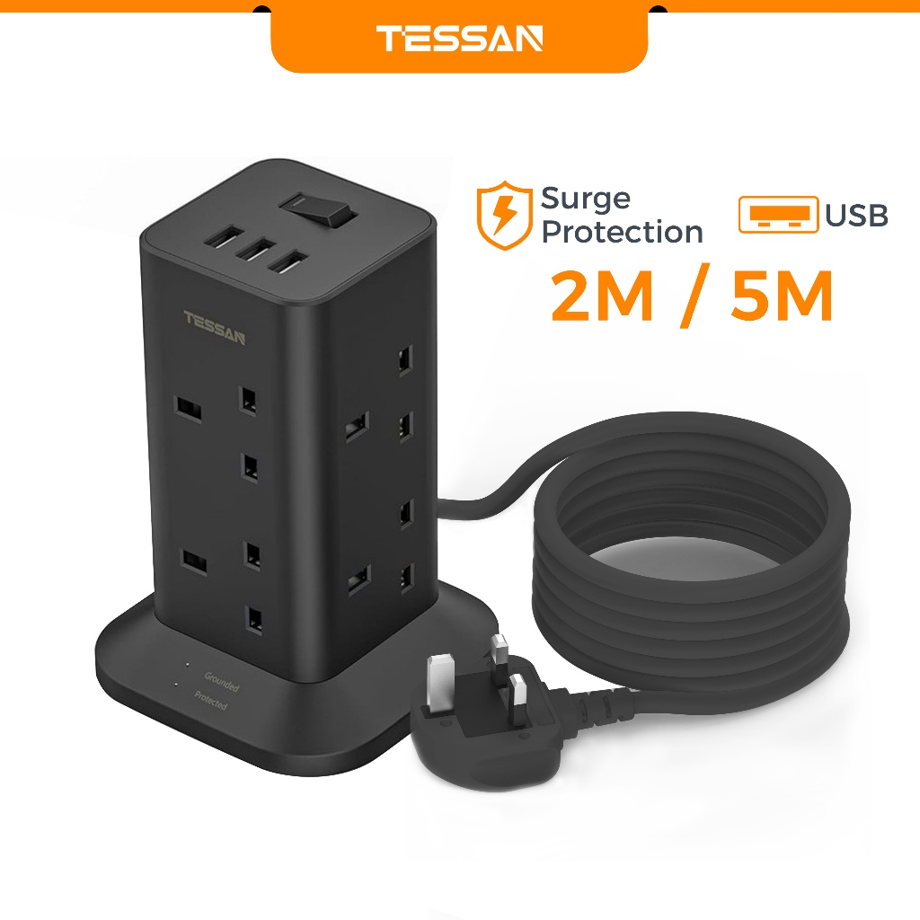 TESSAN Extension Plug Tower with USB+ Type C,Plug Socket Extension ...