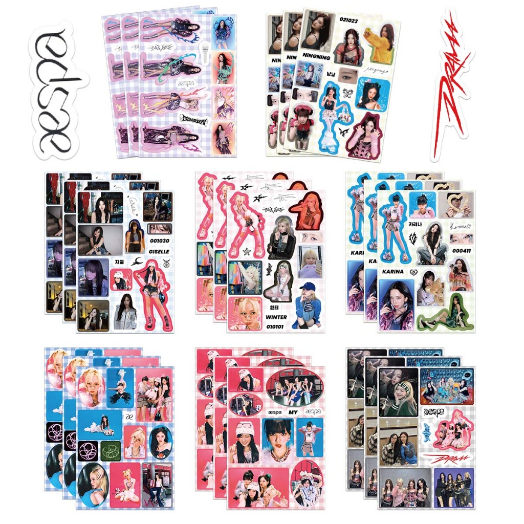 8 pcs aespa Collage stickers Korean K-pop girl group Graffiti Cartoon ...