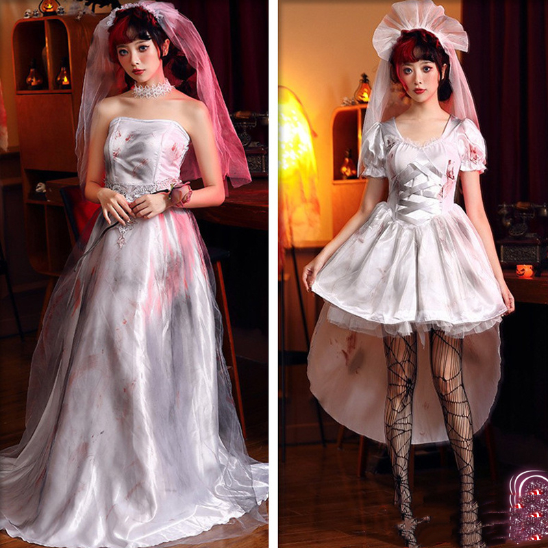 Halloween Cosplay Costume Adult Horror Ghost Bride Long Dress Vampire ...
