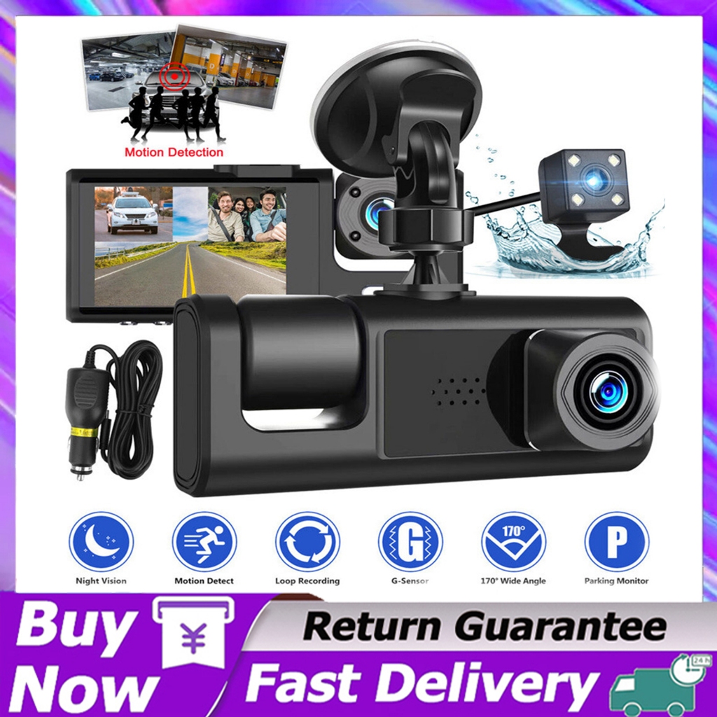 【Malaysia Spot Sale】2024 Fhd 3 Camera Driving Recorder 1080p Wide Angle ...