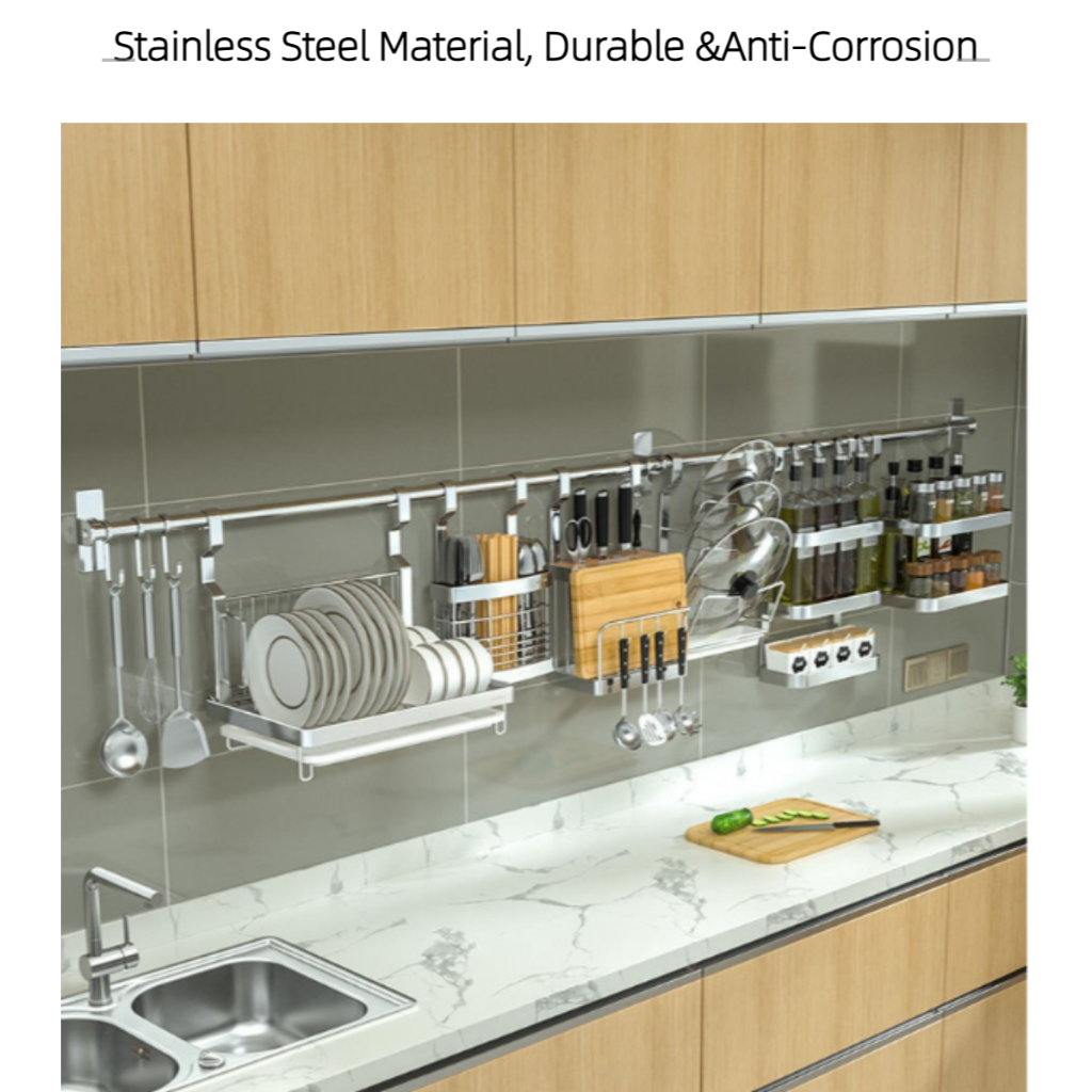 Wall-mounted Kitchen Rack Stainless Steel Pendant Perforation-Free ...
