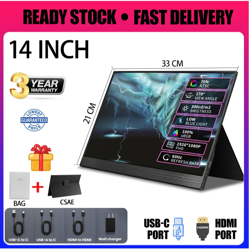 【Touch Screen】Portable Monitor 14 /15.6 inch External Monitor 1080P HDR ...