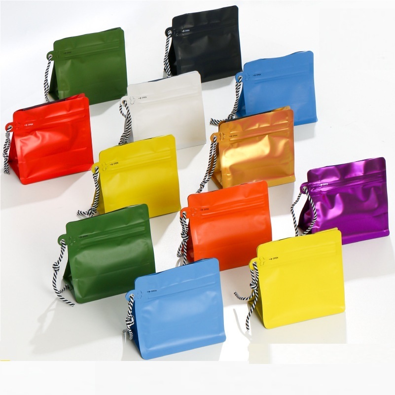 10pcs matte 8D plastic coffee bean bag tea bag with hang up rope stand ...